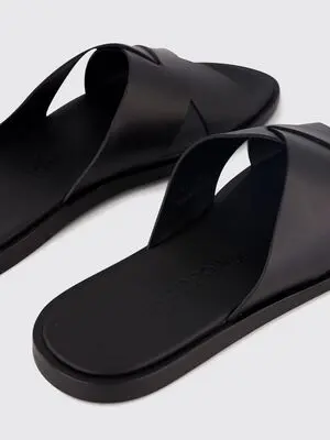 Orlebar Brown Smooth Leather Slide Sandals With Leather Sole - Black