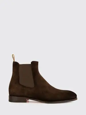 Santoni Suede Calfskin Chelsea Boots With Pull Tab