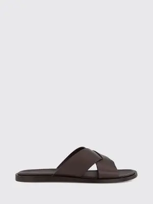 Orlebar Brown Smooth Leather Slide Sandals With Leather Sole - Brown