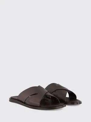 Orlebar Brown Smooth Leather Slide Sandals With Leather Sole - Brown