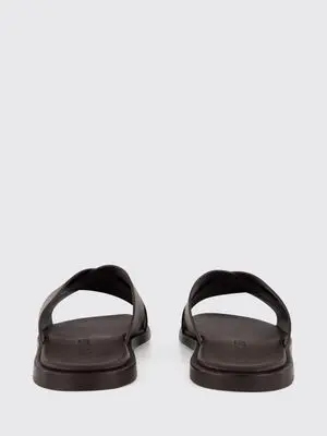Orlebar Brown Smooth Leather Slide Sandals With Leather Sole - Brown