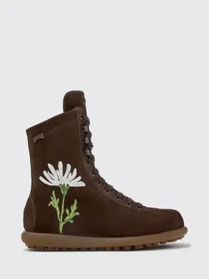 Camper Twins Floral Print Suede Combat Boots With Zip Closure