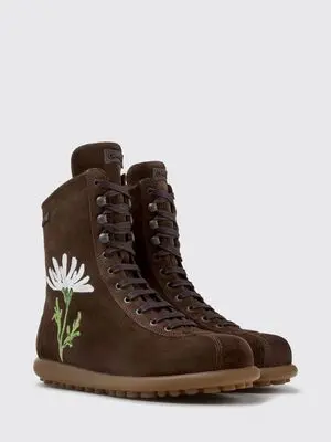 Camper Twins Floral Print Suede Combat Boots With Zip Closure