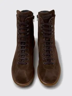 Camper Twins Floral Print Suede Combat Boots With Zip Closure