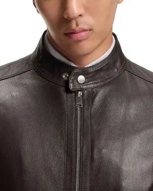 BOSS H-mansell Stand Collar Zip Leather Jacket