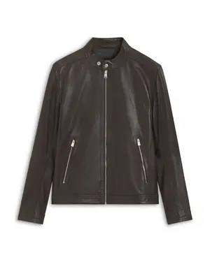 BOSS H-mansell Stand Collar Zip Leather Jacket
