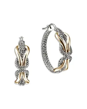 John Hardy 14k Yellow Gold & Sterling Love Knot Infinite Hoop Earrings - Silver