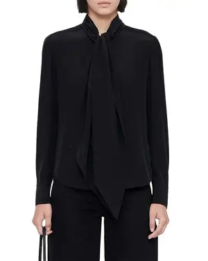 ALLSAINTS Iris Silk Tie Neck Shirt - Black