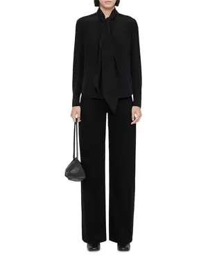 ALLSAINTS Iris Silk Tie Neck Shirt - Black