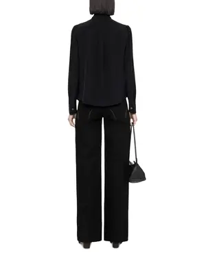 ALLSAINTS Iris Silk Tie Neck Shirt - Black