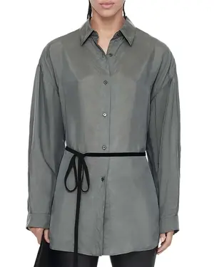 ALLSAINTS Ilana Tie Waist Shirt - Shadow Grey