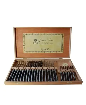 LAGUIOLE Marble In Wood Presentation Box 24 Piece Flatware Set - Black