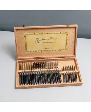 LAGUIOLE Marble In Wood Presentation Box 24 Piece Flatware Set