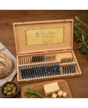 LAGUIOLE Marble In Wood Presentation Box 24 Piece Flatware Set