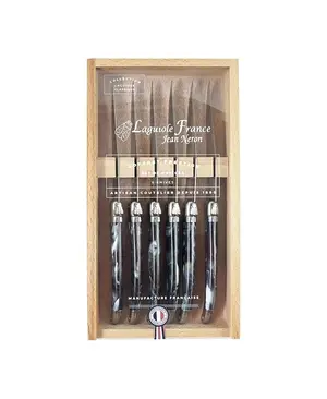LAGUIOLE Marble In Wood Box With Acrylic Lid, 6 Piece Steak Knife Set - Black