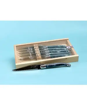 LAGUIOLE Marble In Wood Box With Acrylic Lid, 6 Piece Steak Knife Set