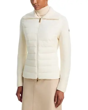 Moncler Down Mixed Media Cardigan - Natural