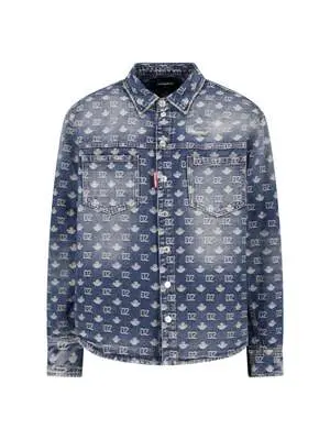 Dsquared2 Logo Print Denim Button-up Shirt