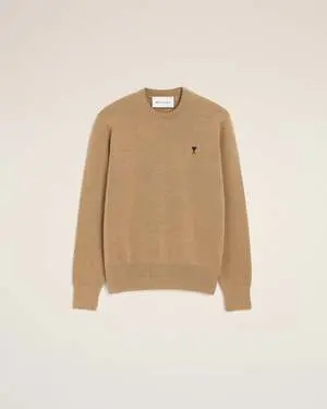 AMI Paris Crewneck Sweater With Heart Motif - Camelblack