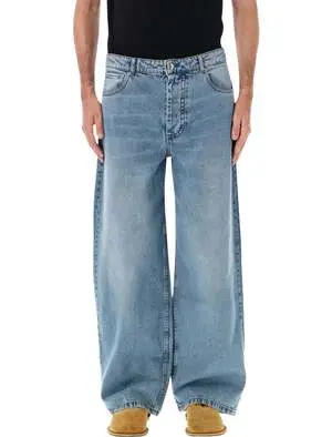 AMI Paris Baggy Fit Wide-leg Button-fly Jeans With Five-pocket Construction