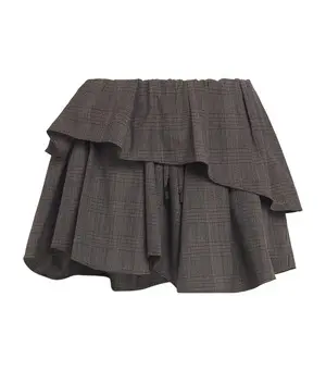 Acne Studios Wool-blend Check Ruffle Mini Skirt - Brown
