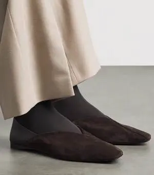 Max Mara Suede Leather-trim Ballet Flats - Brown