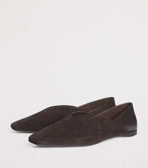 Max Mara Suede Leather-trim Ballet Flats - Brown