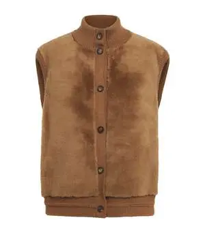 Lafayette 148 New York Shearling-camel Hair Quilted Gilet