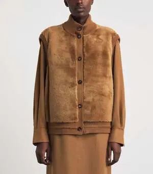 Lafayette 148 New York Shearling-camel Hair Quilted Gilet