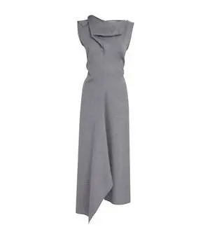Victoria Beckham Wool Draped Tailored Midi Dress