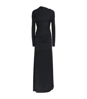 Victoria Beckham Gathered Shoulder Drape Long-sleeve Gown