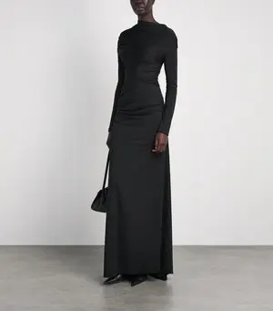 Victoria Beckham Gathered Shoulder Drape Long-sleeve Gown
