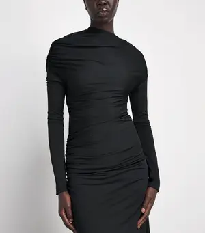 Victoria Beckham Gathered Shoulder Drape Long-sleeve Gown
