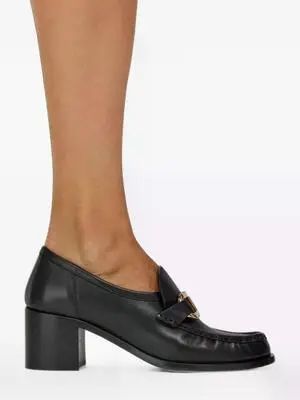 FERRAGAMO Block Heels Loafers With Gancini Ornament - Black