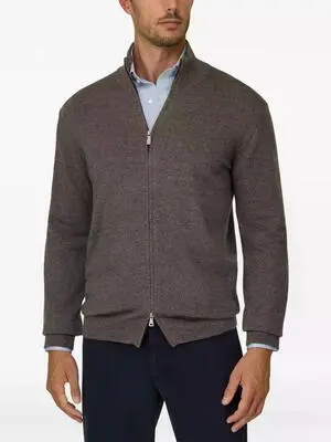 Boggi Milano Full-zip Jumper In Merino Wool Cashwool® Moulin - Brown