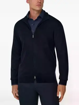 Boggi Milano Full-zip Jumper In Extrafine Merino-wool - Blue