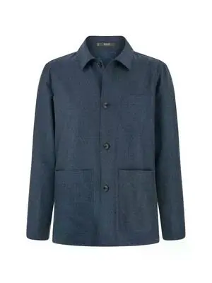 Boggi Milano Shacket In Wool Flannel Mélange - Blue