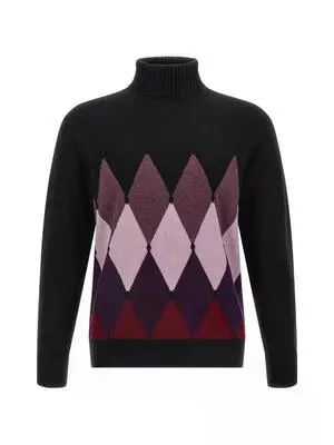 BALLANTYNE Diamond Intarsia Turtleneck Sweater - Black
