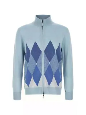 BALLANTYNE Intarsia Diamond Cardigan - Blue