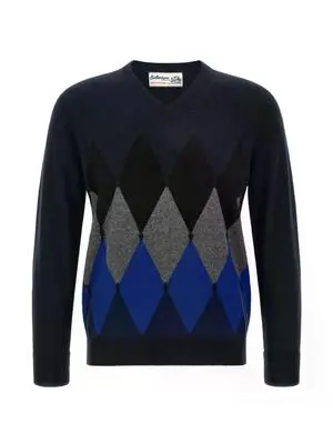 BALLANTYNE Diamond-intarsia V-neck Sweater - Blue