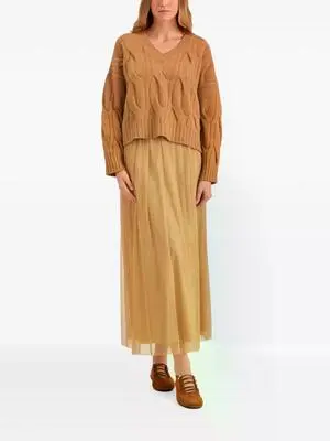 Alpha Studio Cable-knit V-neck Sweater - Brown