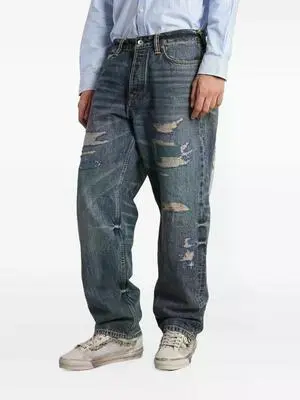 EVISU Distressed Patchwork Jeans