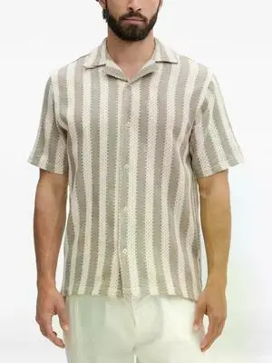 LINDBERGH Vertical-stripe Short-sleeve Shirt - Neutrals