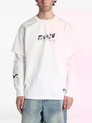 EVISU Graphic-print Layered-sleeve T-shirt - White
