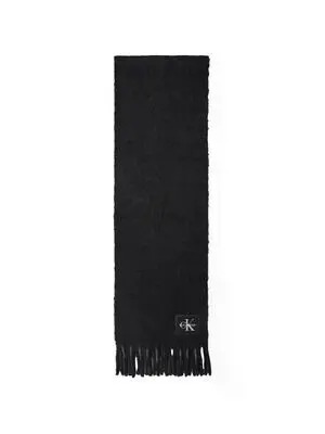 Calvin Klein Logo-patch Fringed Scarf - Black
