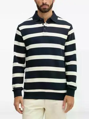 LINDBERGH Striped Long-sleeve Polo Shirt - Blue