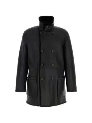 Giorgio Armani Double-breasted Shearling Coat - Black