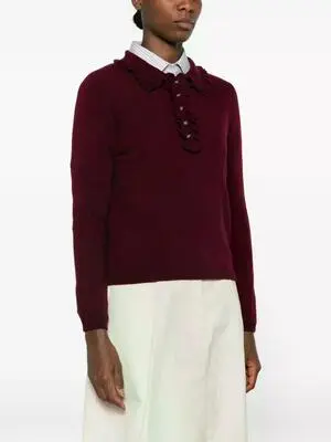 ALLUDE Ruffle-trimmed Button-up Sweater
