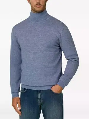 Boggi Milano Turtleneck Jumper In Merino Wool Cashwool® Moulin - Blue