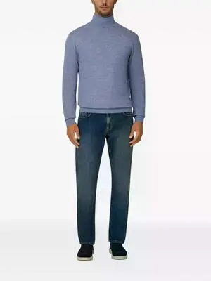 Boggi Milano Turtleneck Jumper In Merino Wool Cashwool® Moulin - Blue